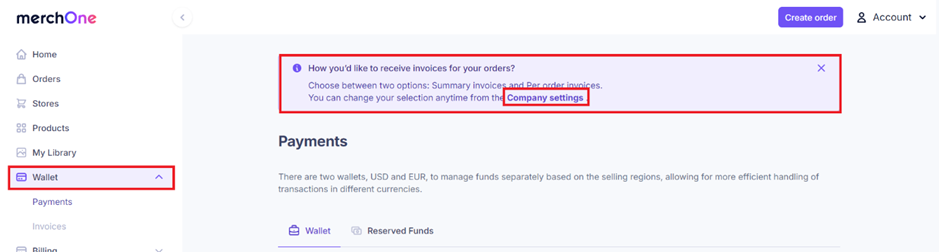 How to set up Wallet invoicing?